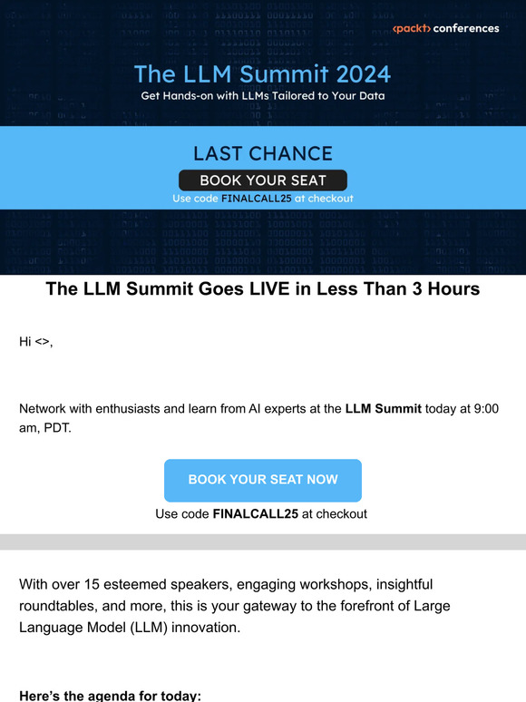 Packt: [LAST CHANCE] The LLM Summit Goes LIVE in Less Than 3 Hours | Milled