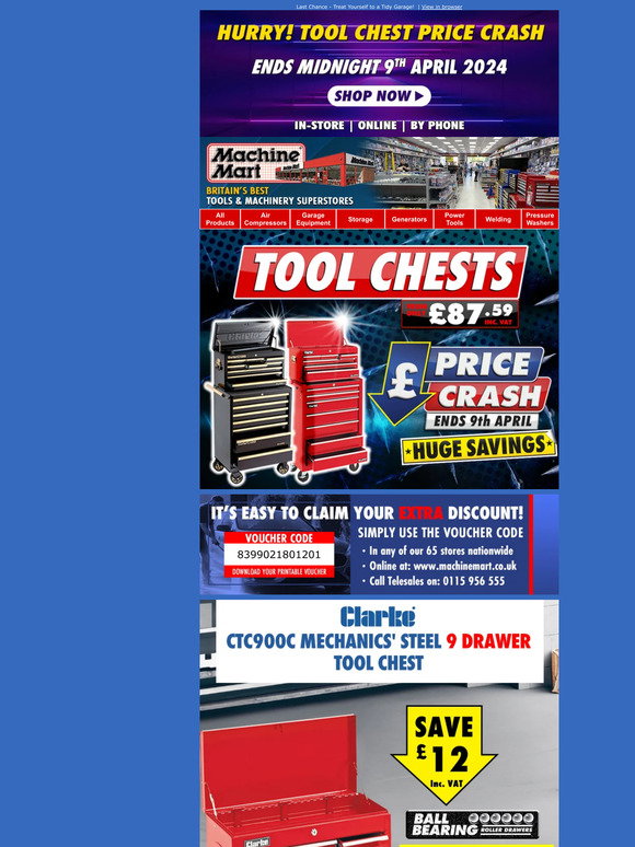 Machine Mart: Final Reminder - Price Crash on Tool Chest and Modular ...