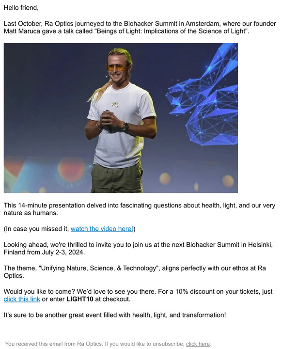 Ra Optics: Join Us: Biohacking Summit in Finland, July 2024 | Milled