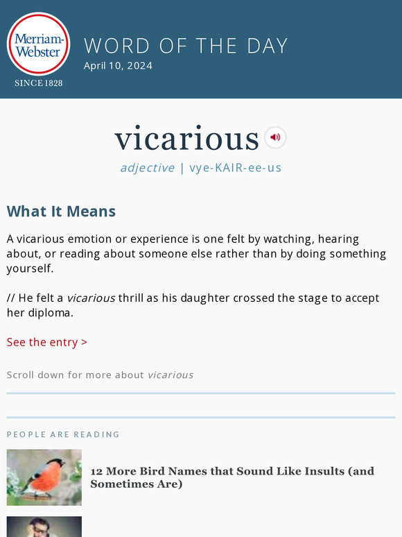 Merriam-Webster: Vicarious - plus, 12 More Bird Names that Sound Like ...