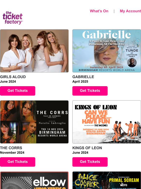 The Ticket Factory: Girls Aloud, Gabrielle, The Corrs, Kings of Leon ...