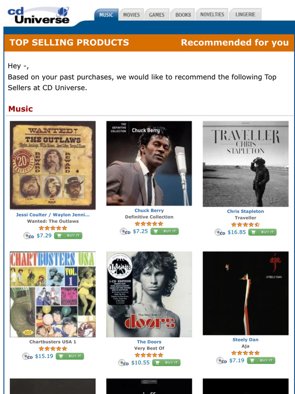 CD Universe: Music Top Sellers at CD Universe | Milled