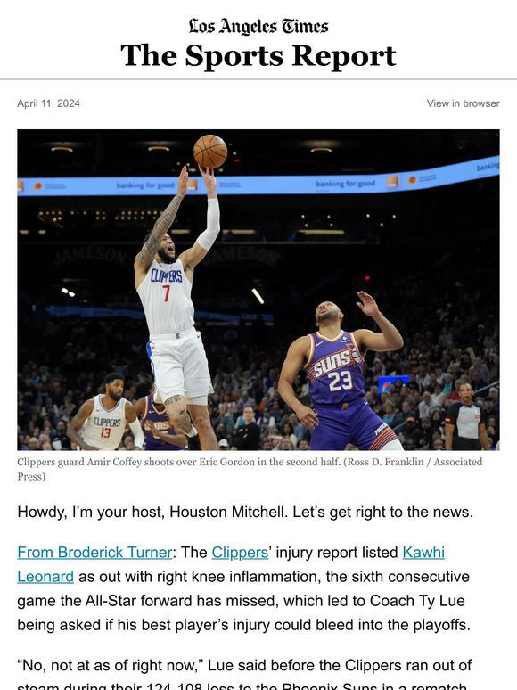 Los Angeles Times: The Sports Report: Minus five key players, Clippers ...