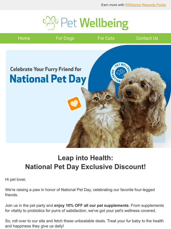 Pet Wellbeing: 10% OFF for National Pet Day? Now That's Pet-tacular ...
