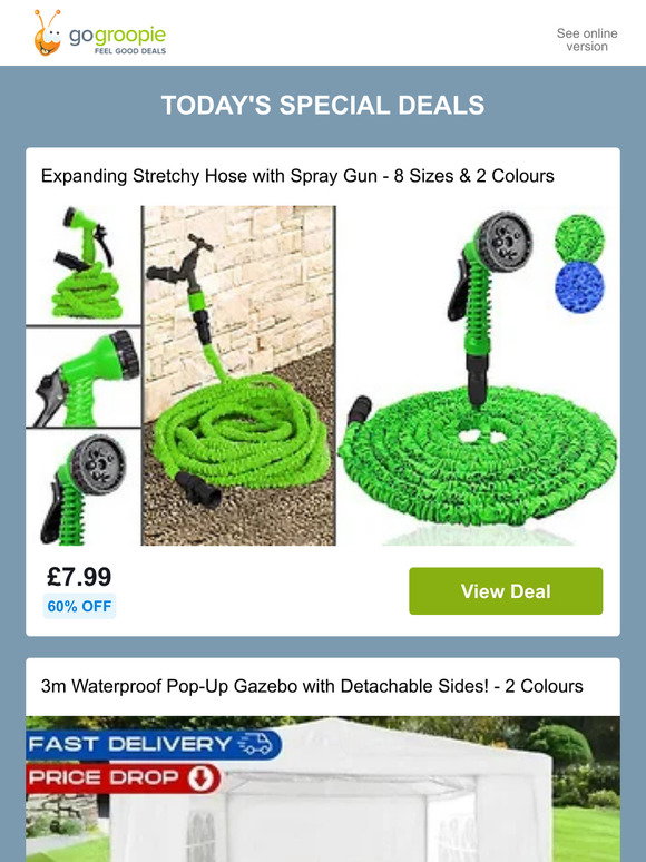Go Groopie: 🏡 MASSIVE GARDEN MARKDOWNS! Expanding Hose & Spray Gun ...