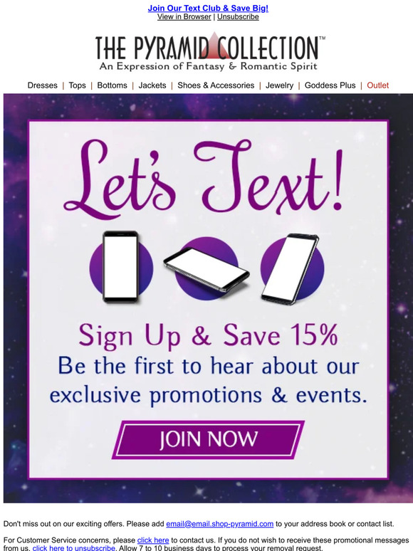 Pyramid Collection: Join the Text Club & Save ~ Be the First to Know ...