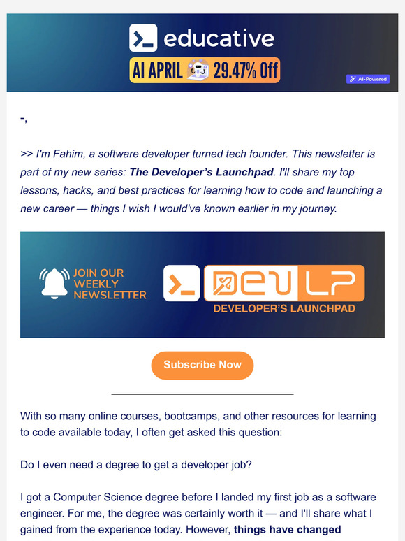 Educative: Do I need a 4-year degree to get a developer job? | Milled