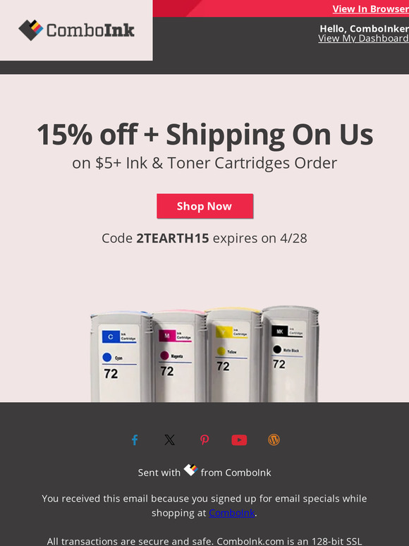 ComboInk: Your ink order with 15% off is ready now. | Milled