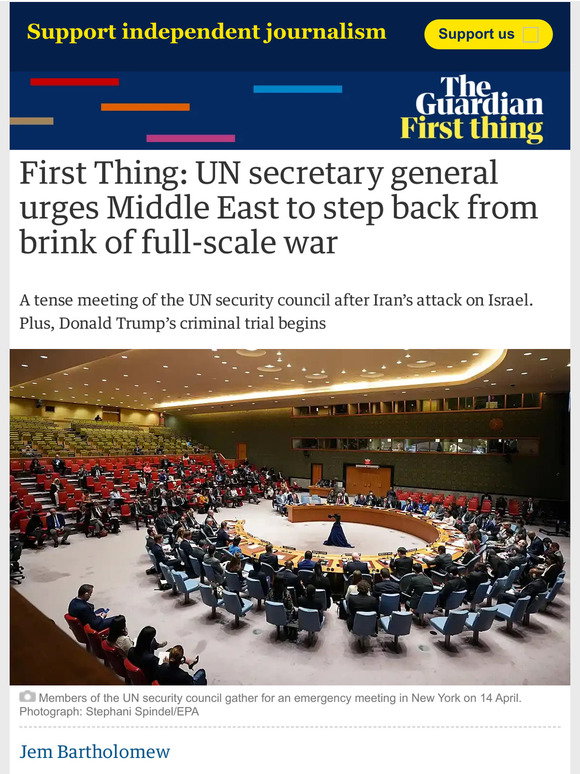 The Guardian: First Thing: UN secretary general urges Middle East to ...