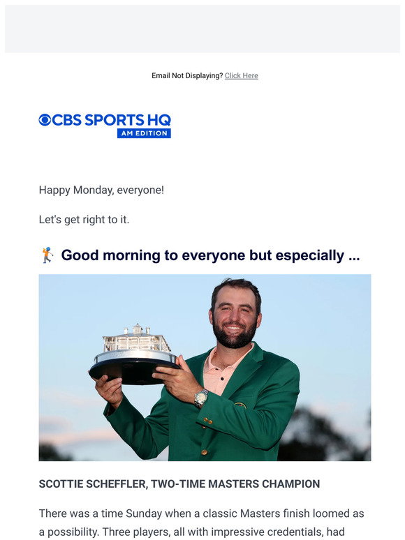 CBS Sports: Scottie Scheffler wins the Masters again | NBA postseason ...