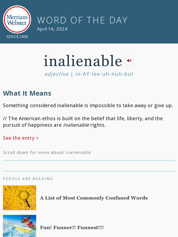 Merriam-Webster: Inalienable - plus, A List of Most Commonly Confused ...