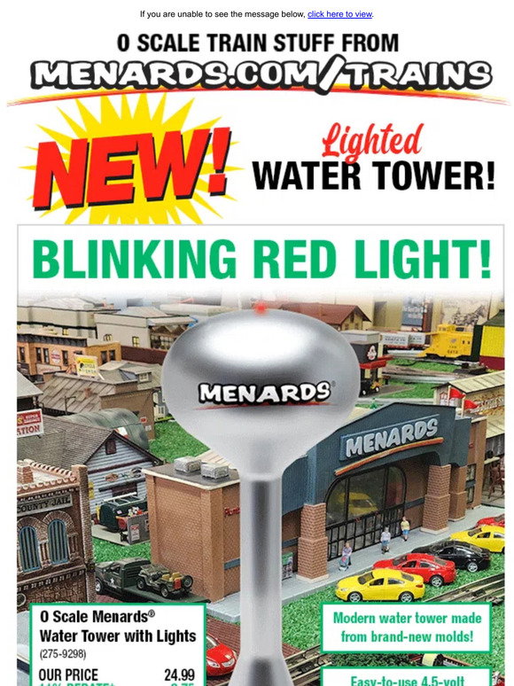 Menards: New! O Scale Lighted Water Tower! | Milled