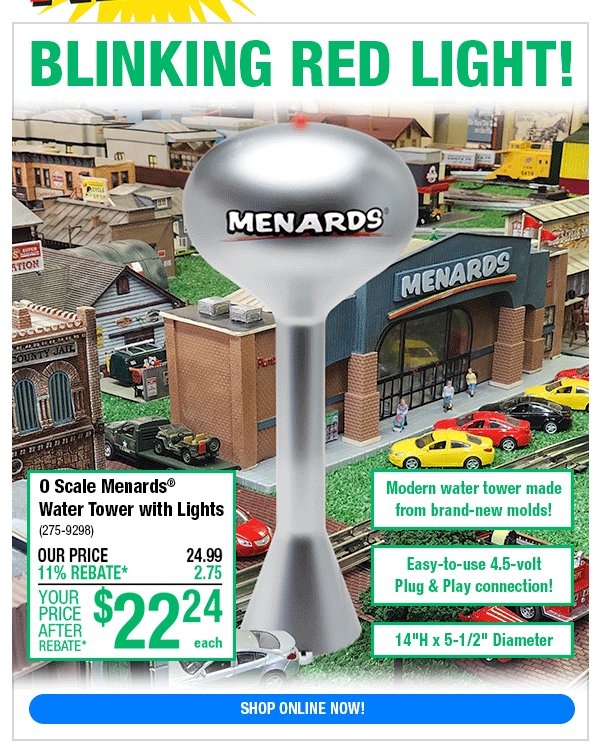 Menards: New! O Scale Lighted Water Tower! | Milled