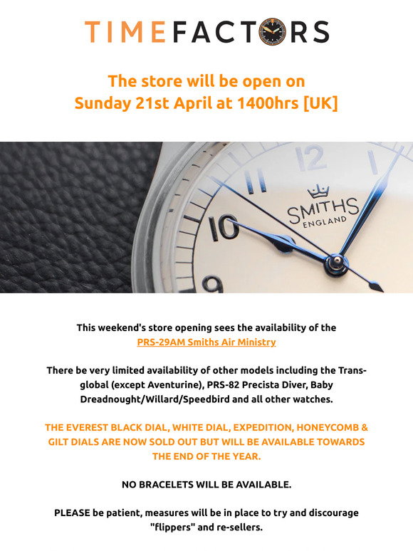 Precista: Time Factors Store Opening - Sunday 21st April 2024 | Milled