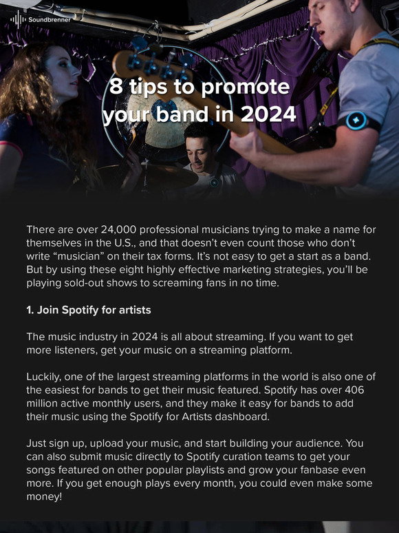 Soundbrenner: 8 tips to promote your band in 2024 🎸🎤🥁🎹 | Milled