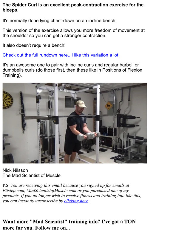 FitStep: Bar-Leaning Spider Curls...killer bicep peak contraction ...
