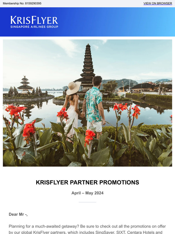 Singapore Airlines: KrisFlyer Partner Promotions April - May 2024 | Milled