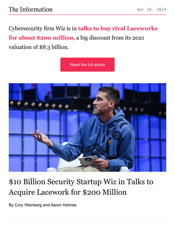 The Information: $10 Billion Security Startup Wiz in Talks to Acquire ...
