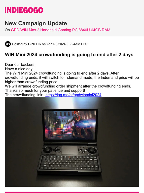 Indiegogo: 📢 Update #98 from GPD WIN Max 2 Handheld Gaming PC 8840U ...