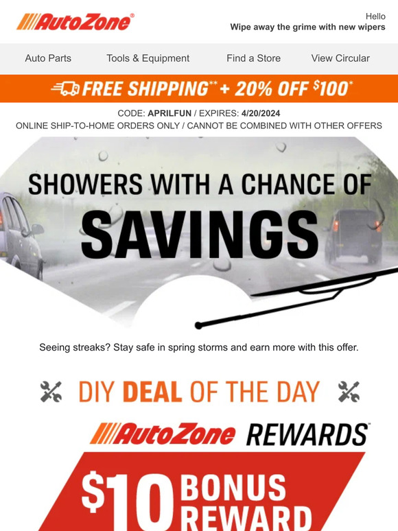 AutoZone: Open for a $10 Bonus Reward on new wipers | Milled