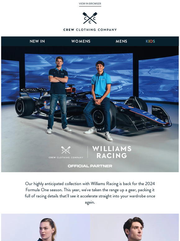 Crew Clothing: 🏁 Crew x Williams Racing returns for 2024 🏁 | Milled