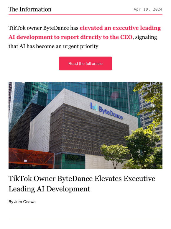 The Information: TikTok Owner ByteDance Elevates Executive Leading AI ...