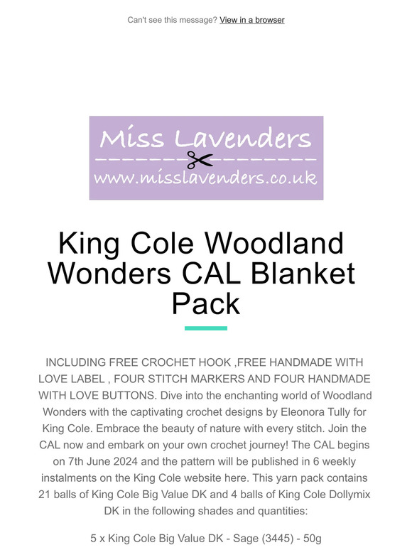 Miss Lavenders: King Cole Woodland Wonders CAL Blanket Pack | Milled