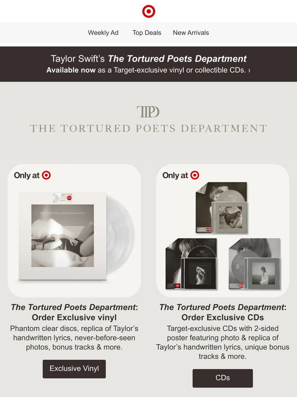 Target: Taylor Swift's The Tortured Poets Department available now 🤩 ...