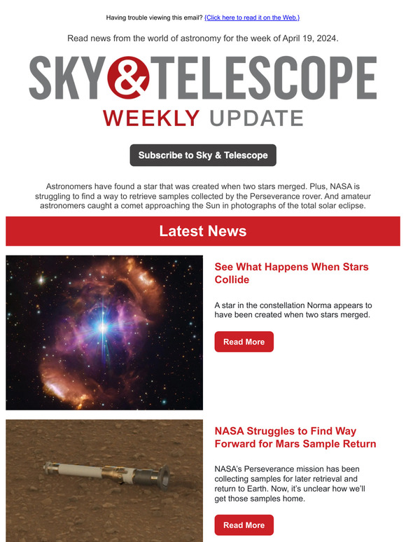 Sky & Telescope: Mars Sample Return, When Stars Collide, and Solar ...