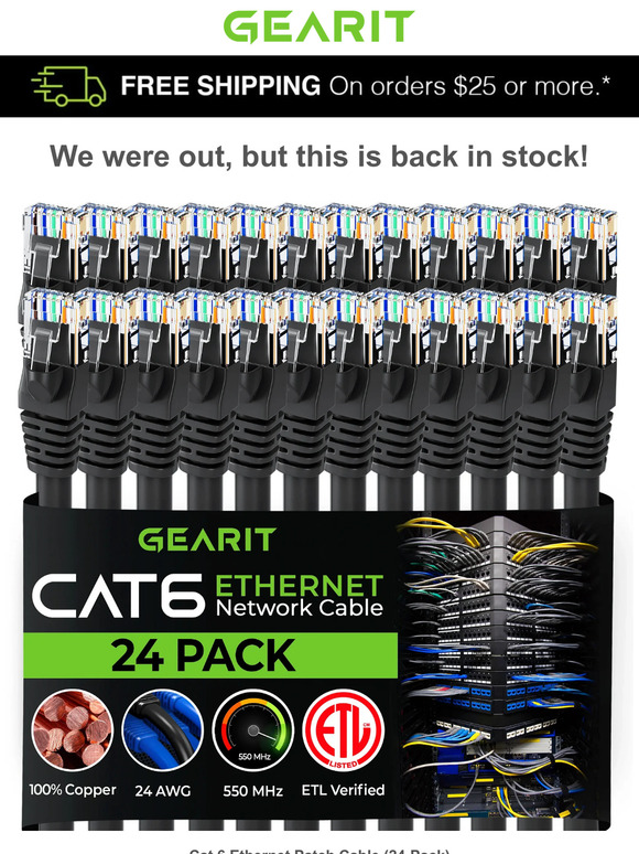 GearIT: OMG! It’s back in stock. Cat 6 Ethernet Patch Cable (24-Pack ...