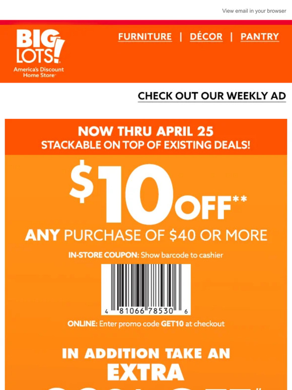 Big Lots: Score Big Savings: 20% OFF $100+ purchase | Milled
