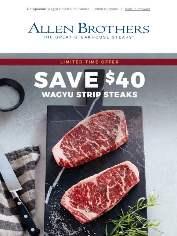 Allen Brothers: Exclusive Savings On Wagyu Strip Steaks | Milled