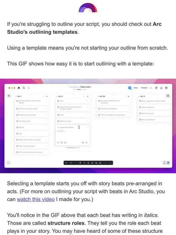 Arc Studio: templates help you outline your script | Milled