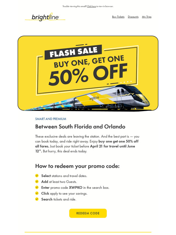 Brightline: ⚠ Last 24 hours of BOGO half off rides. | Milled