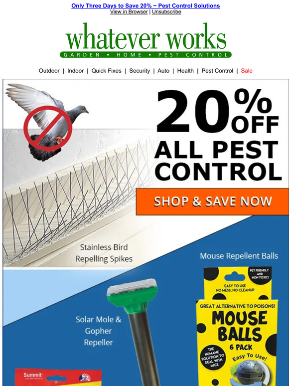 Whatever Works: Final Day to Save 20% ~ Pest Control Solutions for All ...