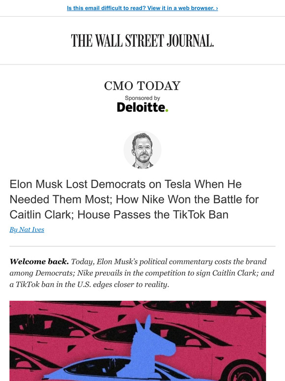 The Wall Street Journal: CMO Today: How Tesla Lost Democrats When It ...