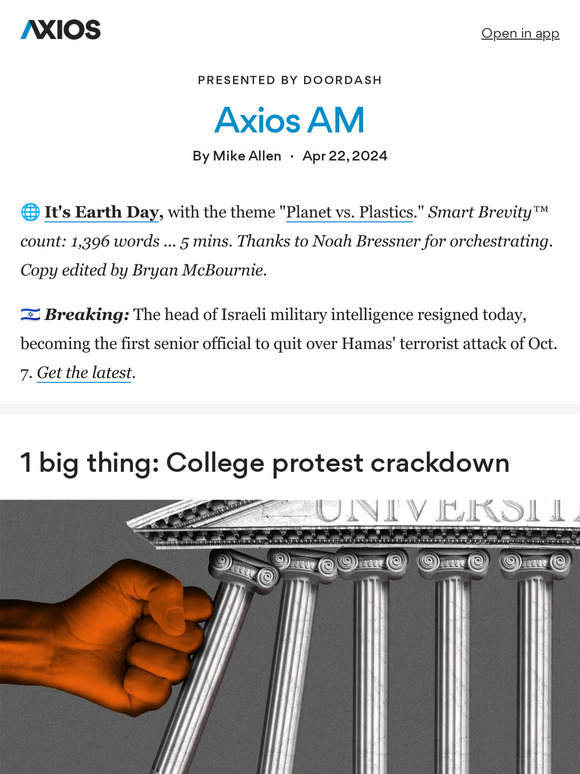 Axios: 🎓 Axios AM: College crackdowns | Milled