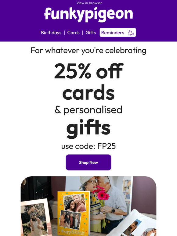 Funky Pigeon: 25% off cards AND gifts! 💌🎁 | Milled