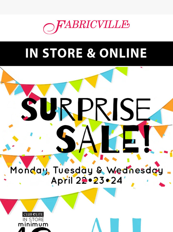 Fabricville: Woohoo! It’s a SURPRISE SALE on ALL fabrics! 😱 | Milled