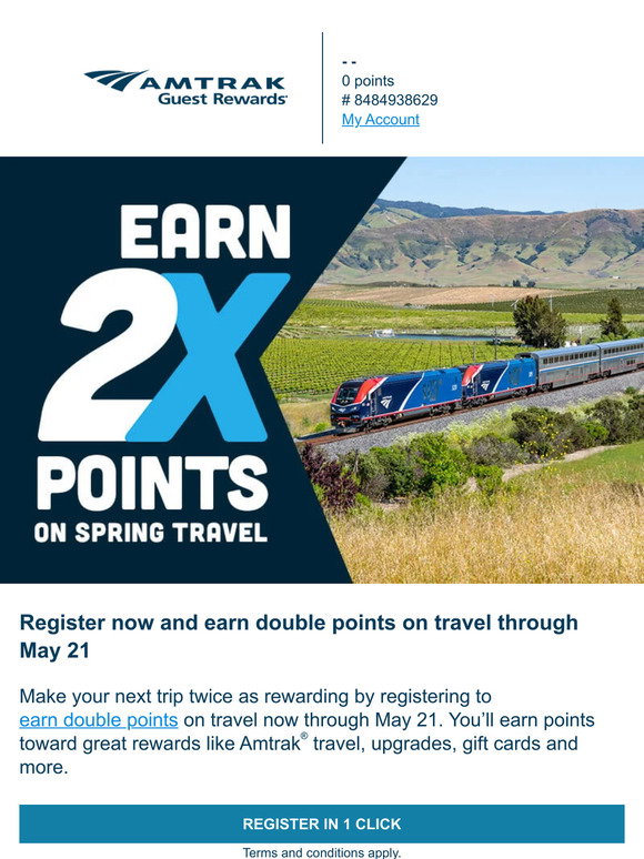 Amtrak: Earn double points on spring travel for a limited-time only 🚄 ...