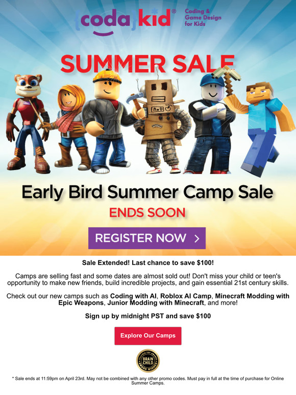 CodaKid: EXTENDED - $100 OFF Summer Camp Sale ends at midnight 🚨 ⏰ | Milled