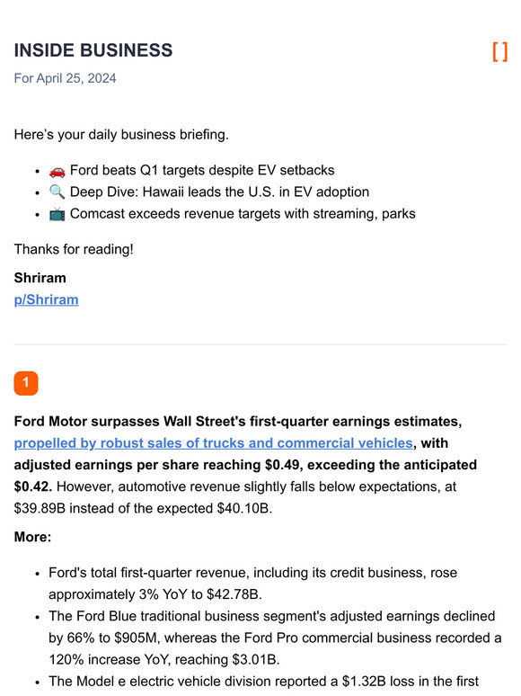 Inside: Ford beats Q1 targets despite EV setbacks / Deep Dive: Hawaii ...