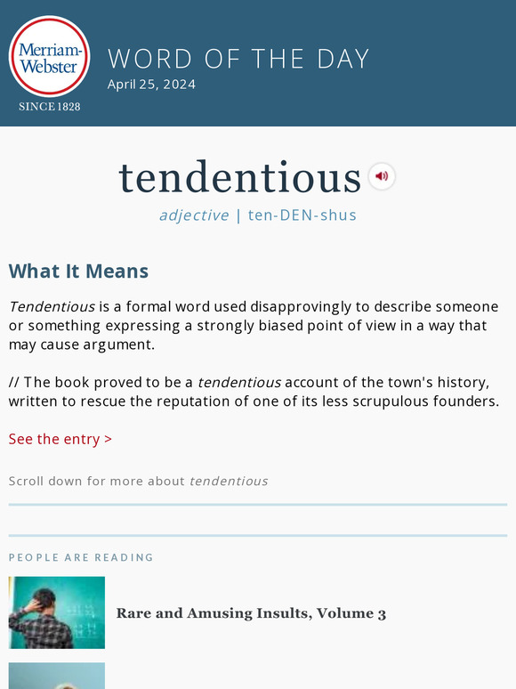 Merriam-Webster: Tendentious - plus, Rare and Amusing Insults, Volume 3 ...