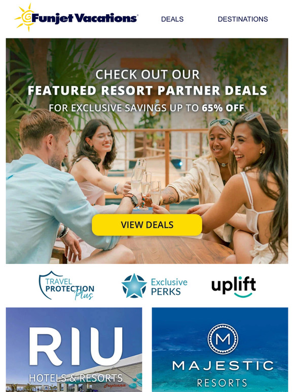 Funjet Vacations: Escape and save big! Score up to 65% off. 😎 | Milled