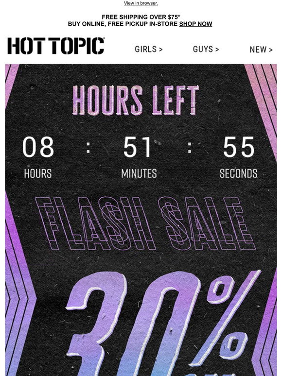 Hot Topic: 📣 Sound the alarm 📣 30% Off is over in HOURS | Milled