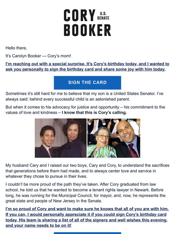 Cory Booker: Will you wish my son Cory a happy birthday? | Milled