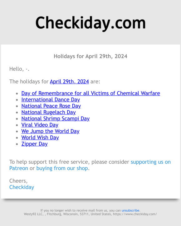 Checkiday: Holidays for April 29th, 2024! 📅🎉 | Milled