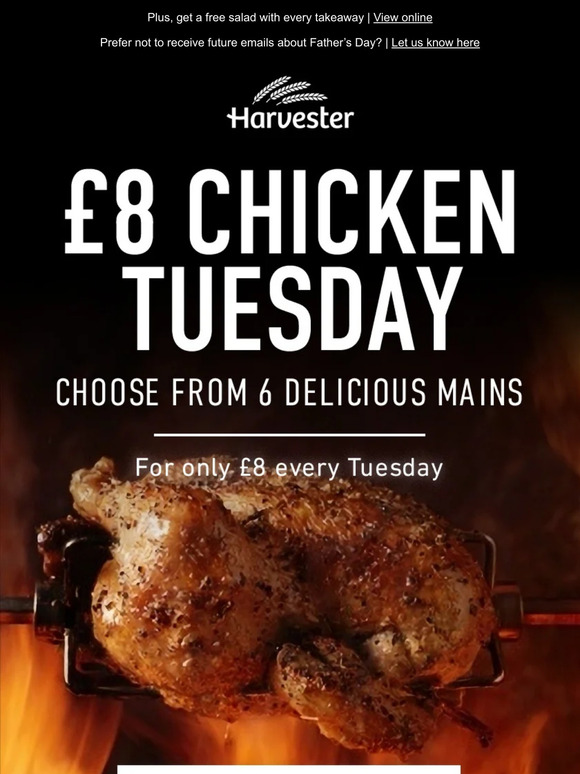 Harvester: £8 Chicken Tuesdays - it's the new Friday! | Milled
