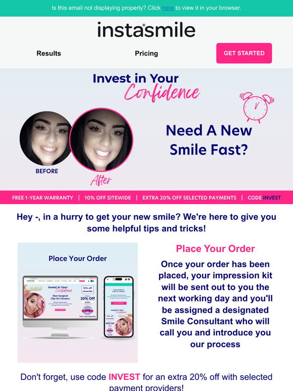 INSTAsmile: Hi —, Need a New Smile Fast? ⏰ | Milled