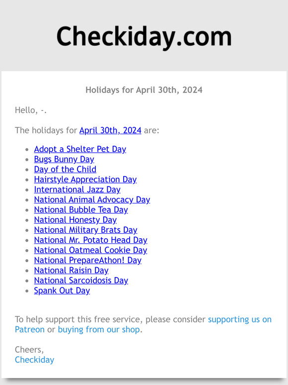 Checkiday: Holidays for April 30th, 2024! 📅🎉 | Milled